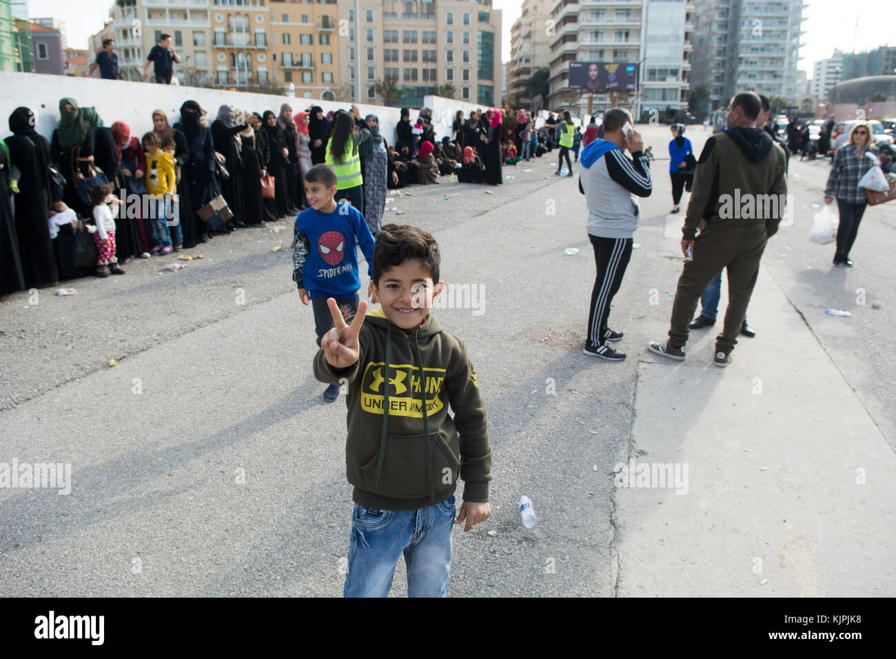 Marytrs' Square, Beirut , Lebanon, 26th Nov 2017, Little Syrian refugee ...