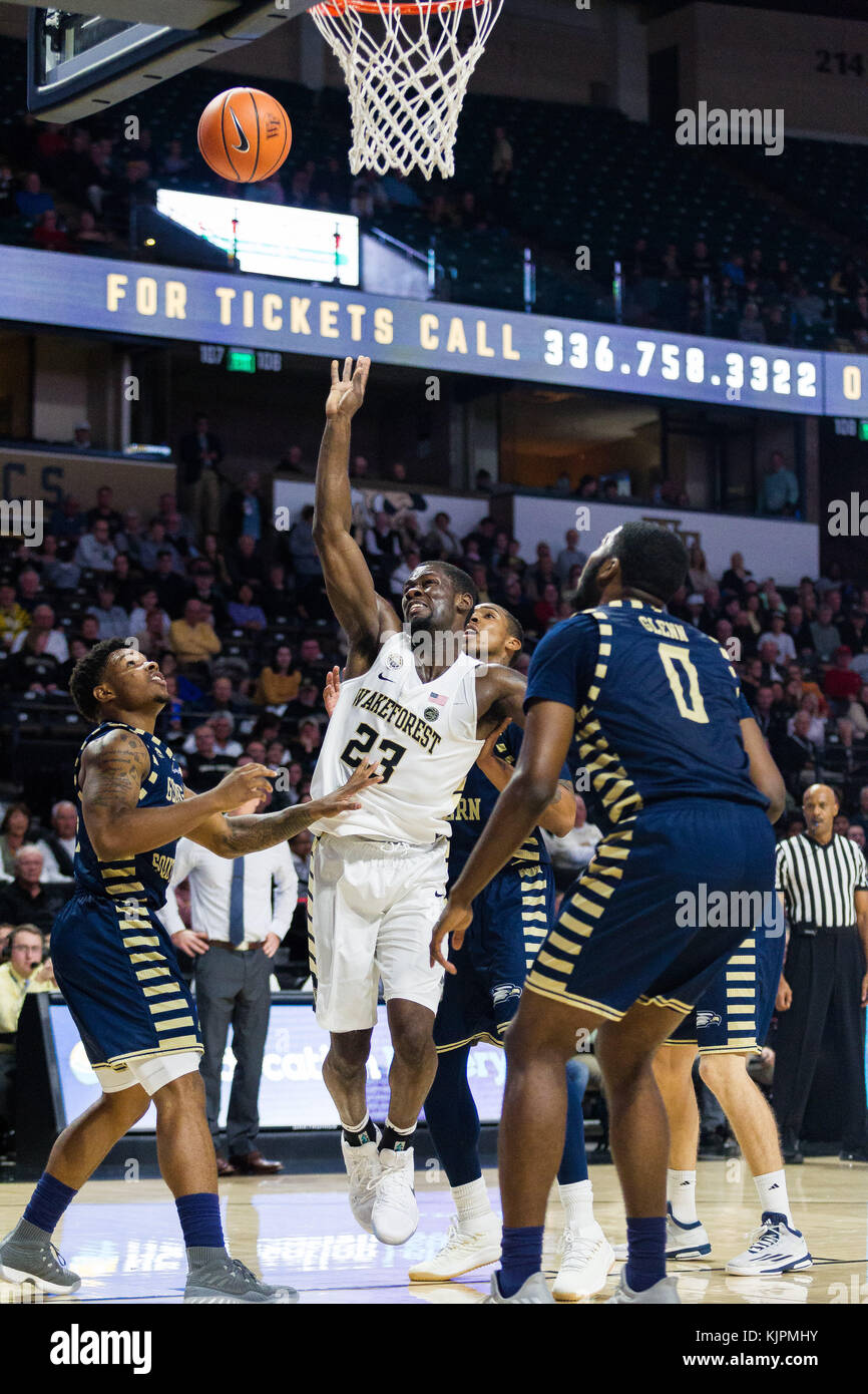 Winston-Salem, NC, USA. 10th Nov, 2017. Wake Forest guard Chaundee Brown (23) shoots a layup ...