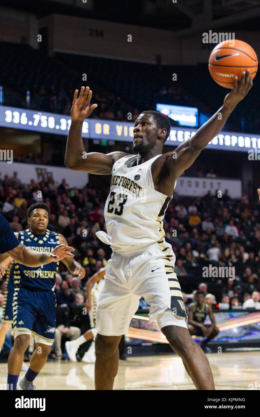 Winston-Salem, NC, USA. 10th Nov, 2017. Wake Forest guard Chaundee Brown (23) goes for the ...