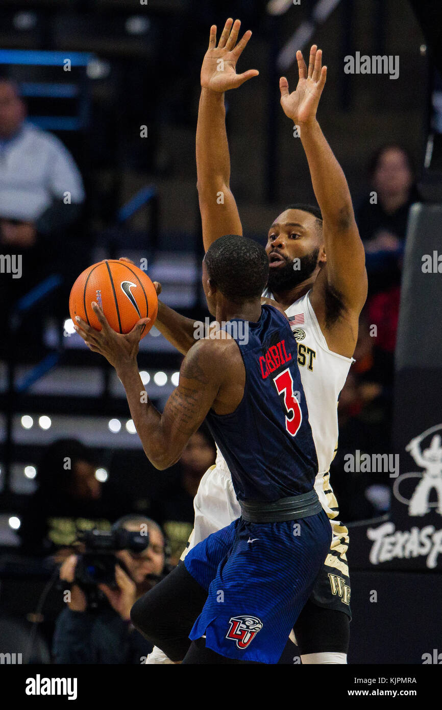 Winston-Salem, NC, USA. 14th Nov, 2017. Liberty guard Lovell Cabbil (3 ...