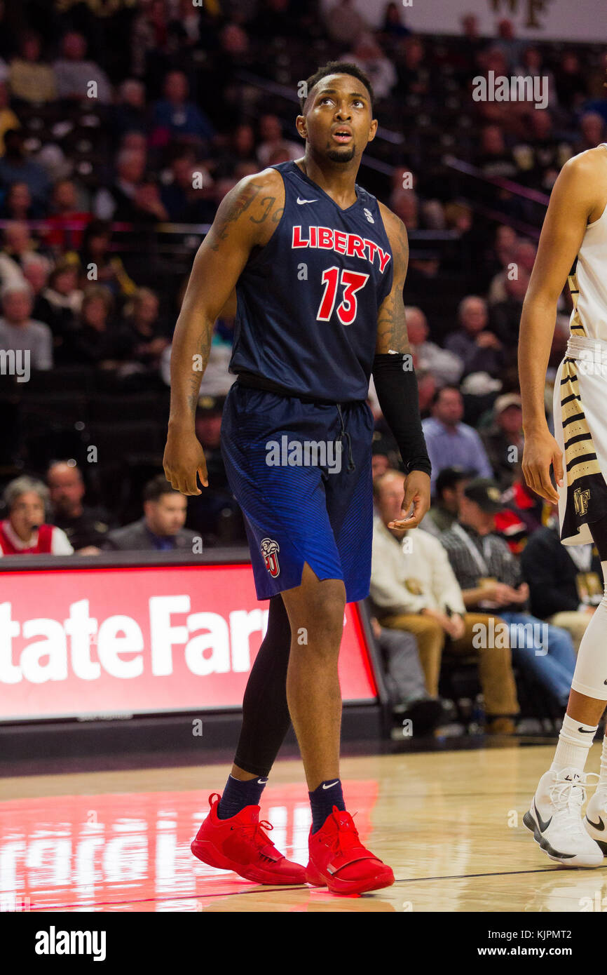 Winston-Salem, NC, USA. 14th Nov, 2017. Liberty guard Isaiah Williams ...