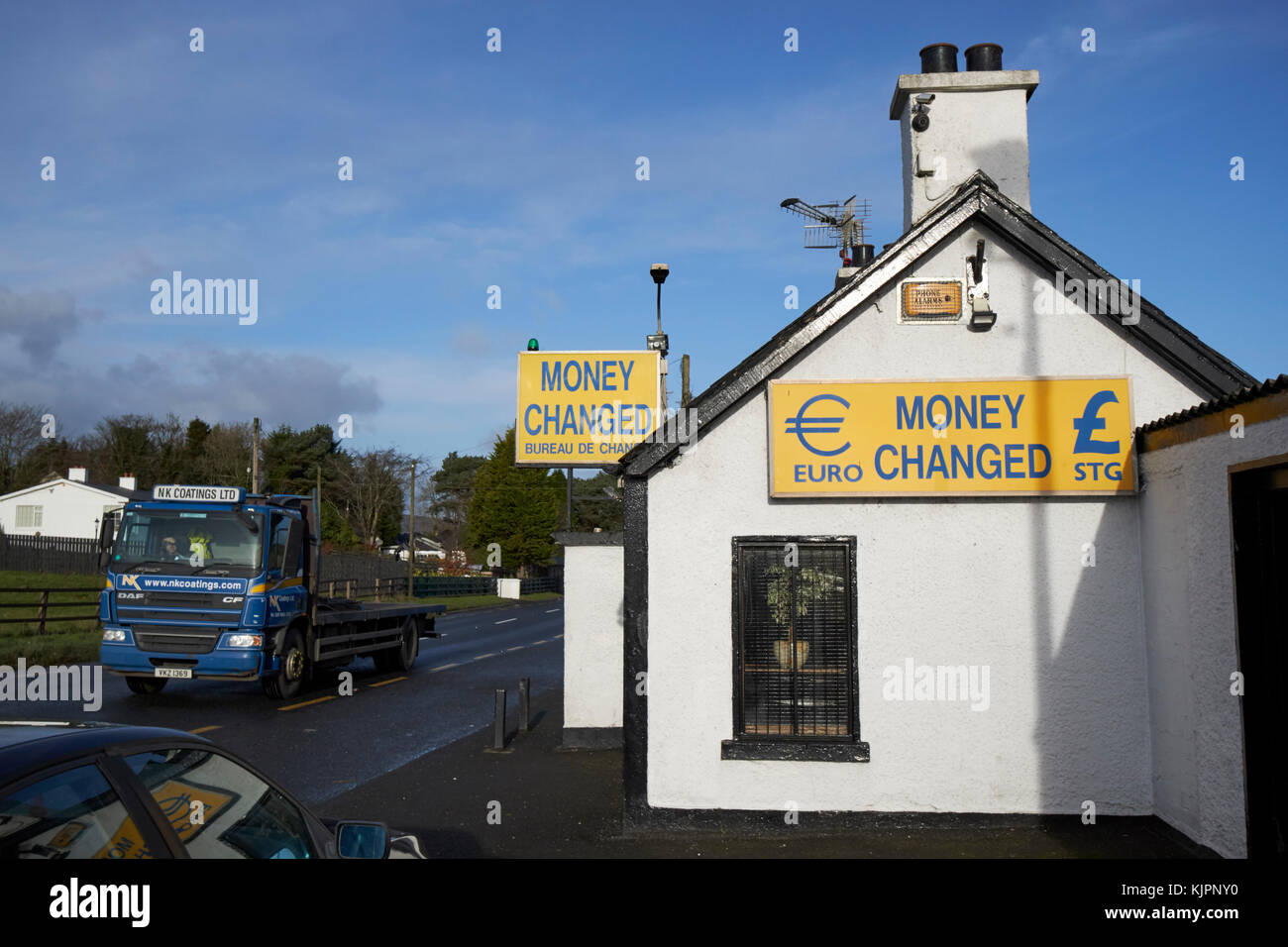 Money change bureau de change near the irish border between Northern ...