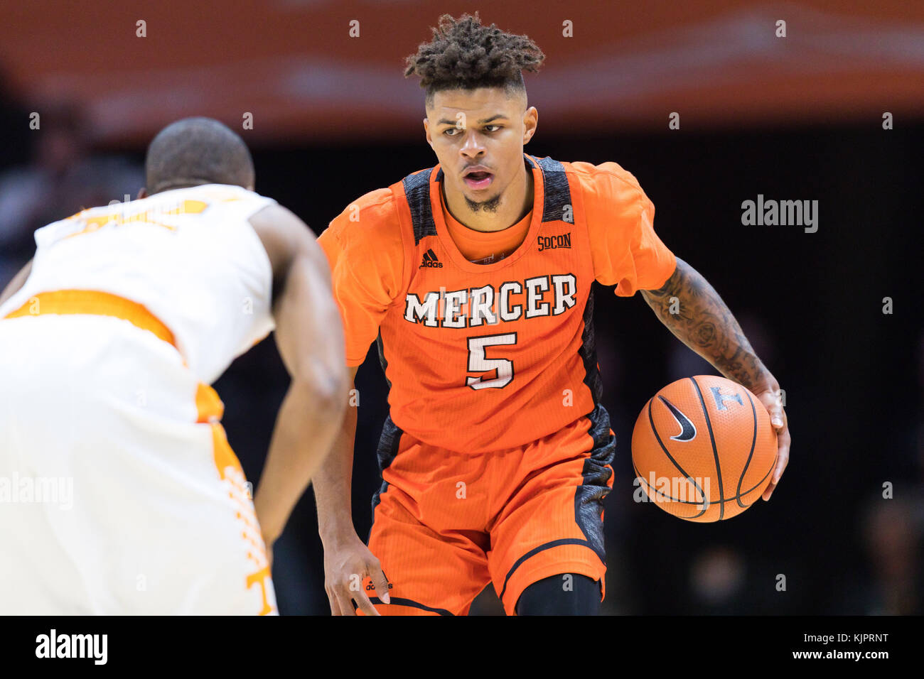 November 29, 2017: Jordan Strawberry #5 of the Mercer Bears brings the ...