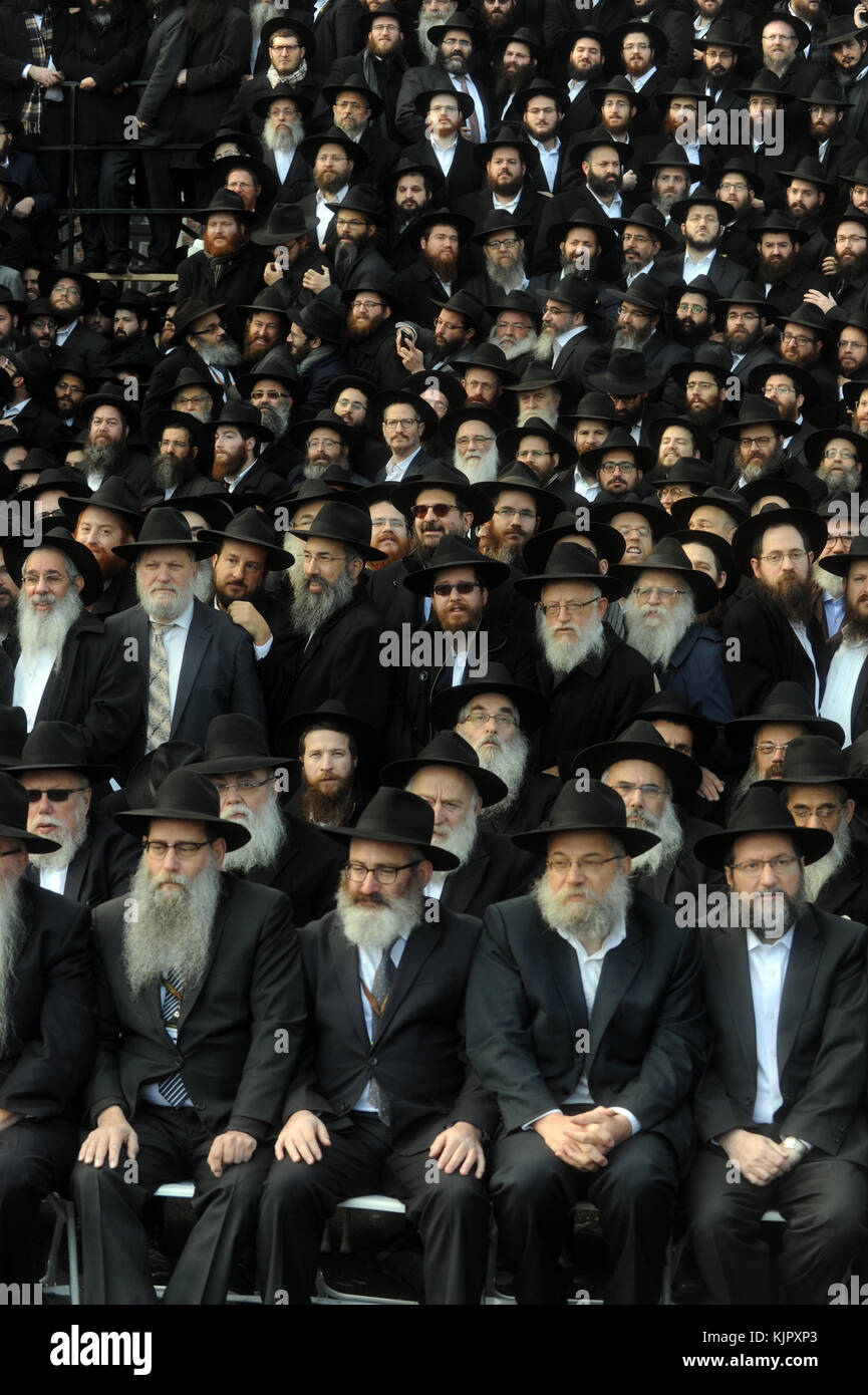 NEW YORK, NY - NOVEMBER 27: Thousands of bearded Hasidic rabbis, clad ...