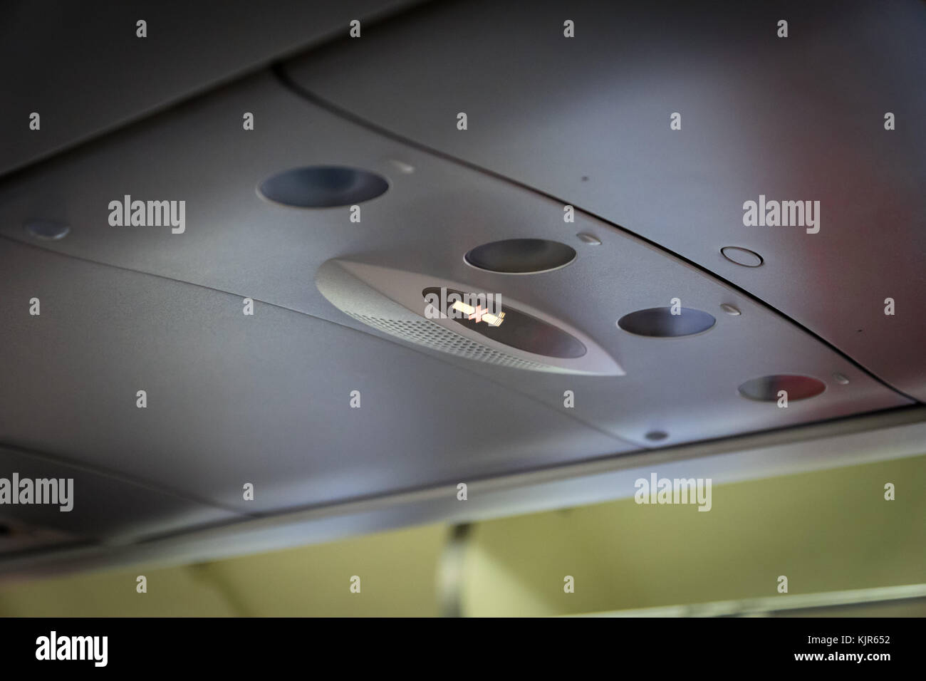 no smoking sign inside airplane - close-up information icon Stock Photo ...