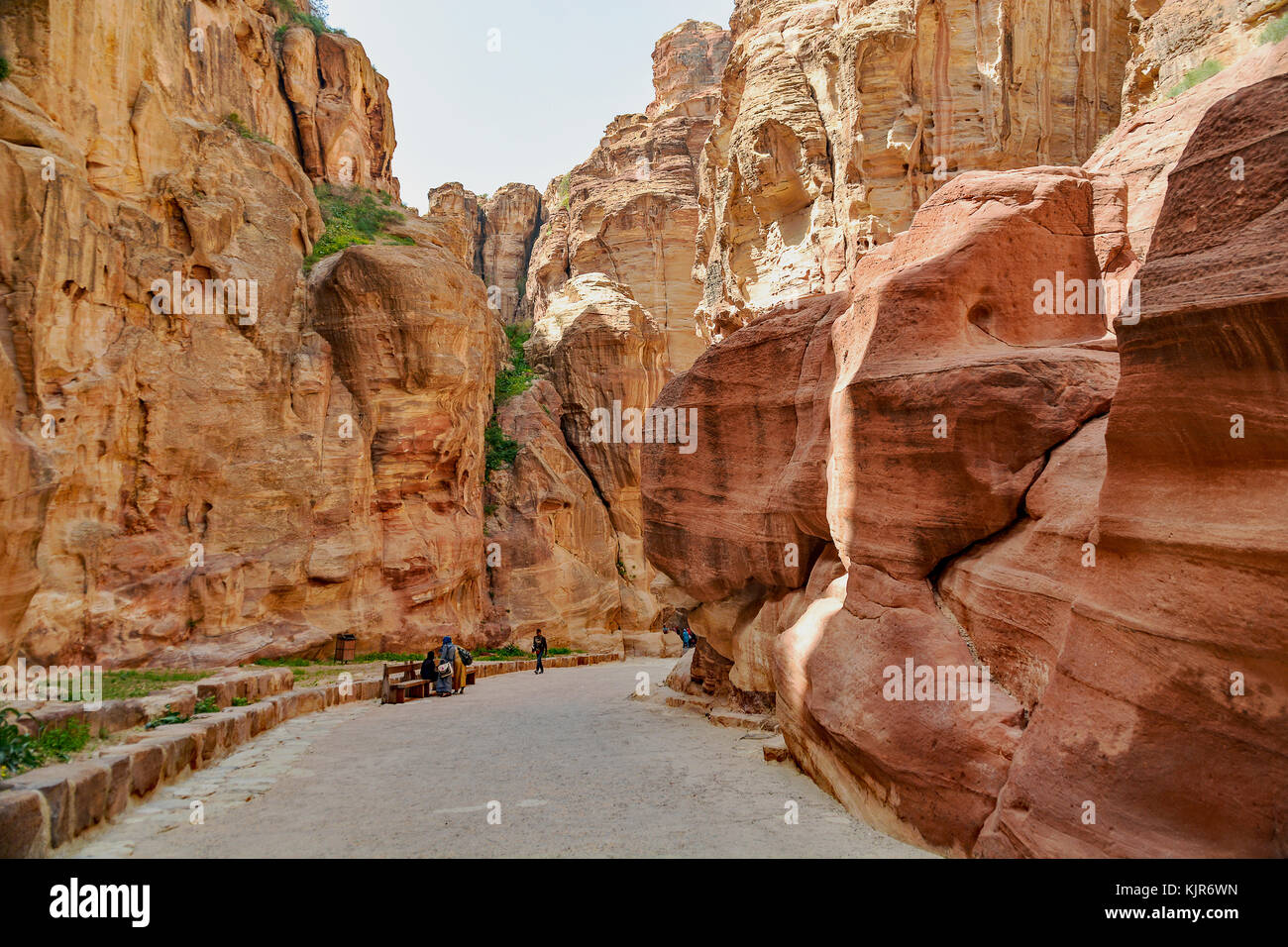 Pathway to the ancient city of Petra, Jordan. The pathway is a Siq ...