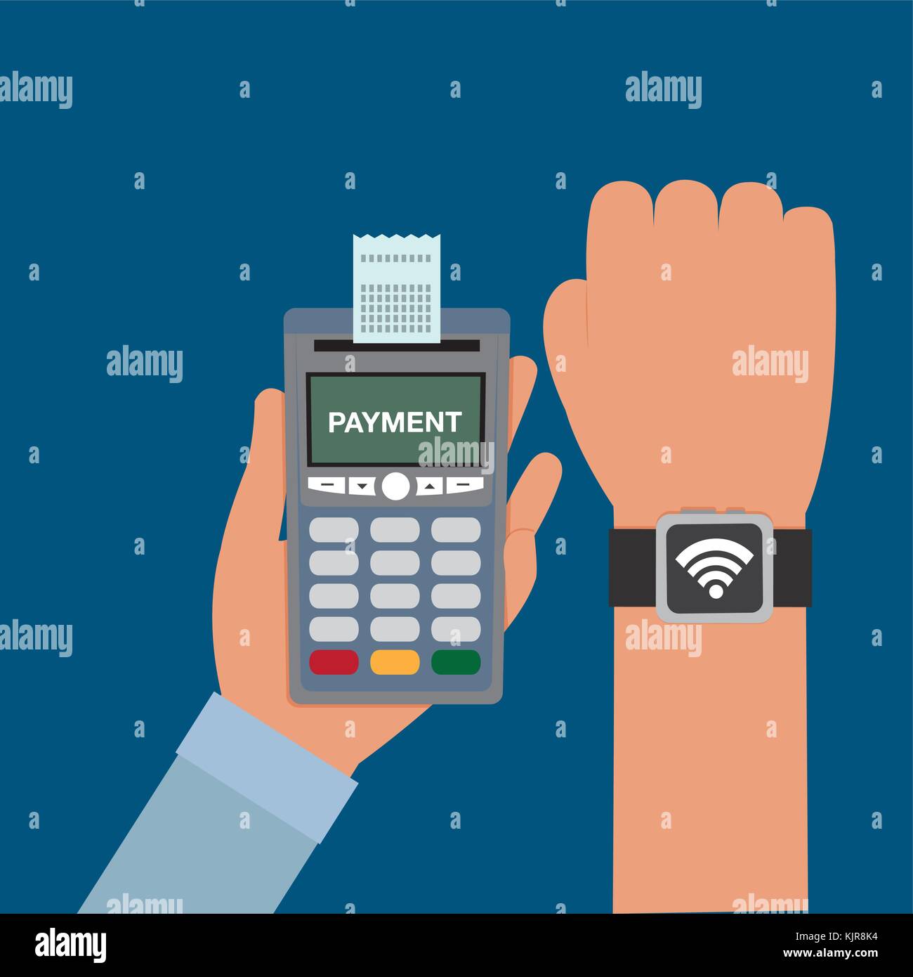 dataphone in the hand with receipt and smartwatch transaction Stock ...