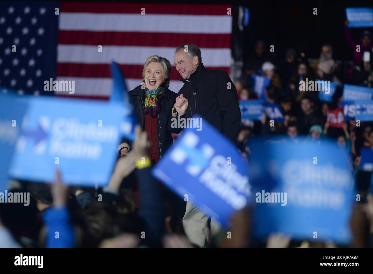 PHILADELPHIA, PA - OCTOBER 22: Tim Kaine and Hillary Clinton campaign ...