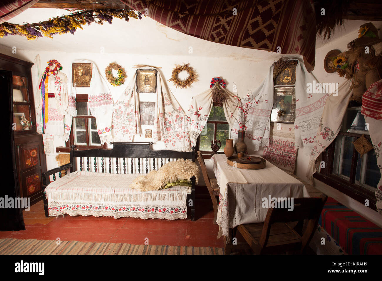 interior of the Ukrainian house authentic embroidery and decoration of ...