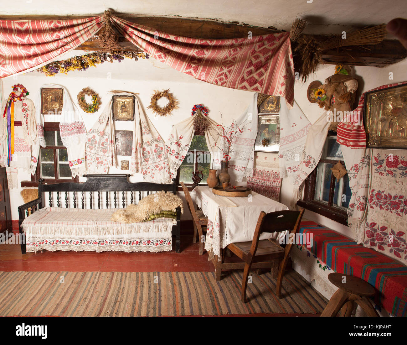 interior of the Ukrainian house authentic embroidery and decoration of ...