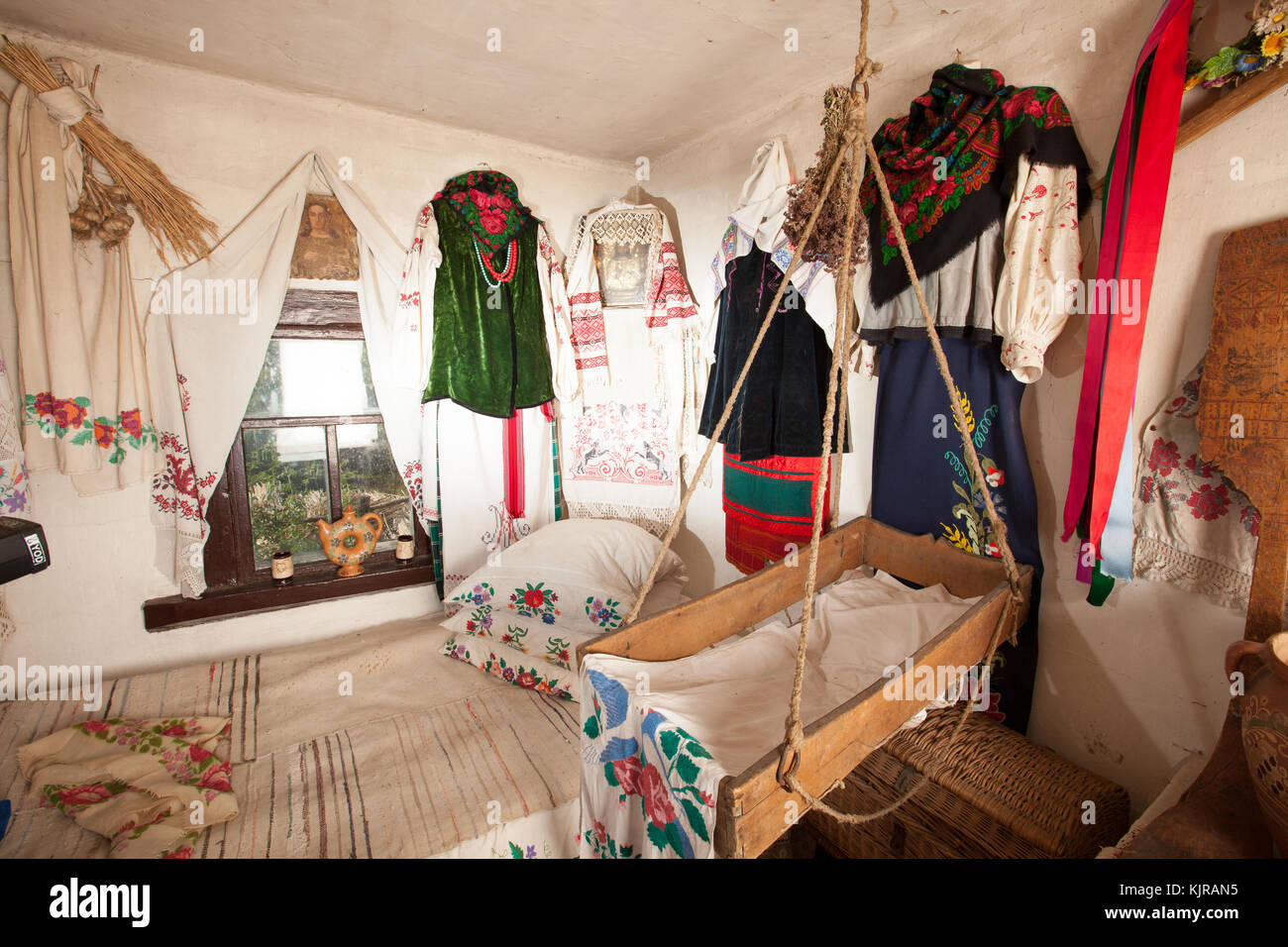 interior of the Ukrainian house authentic embroidery and decoration of ...