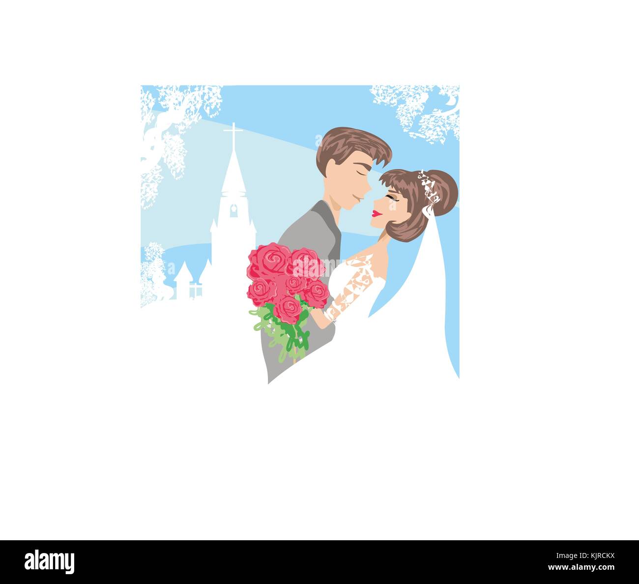 Wedding couple in front of a church Stock Vector Image & Art - Alamy