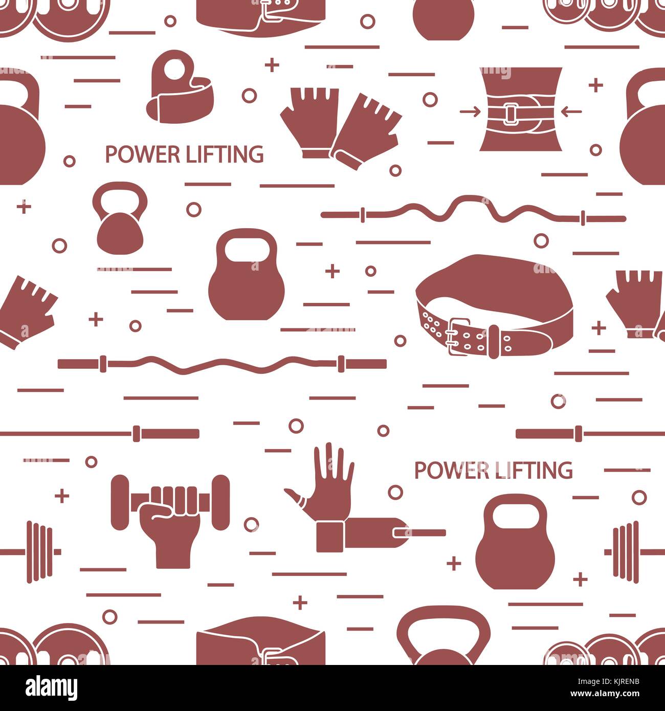 Vector pattern on the sports theme. Different goods for weightlifting ...