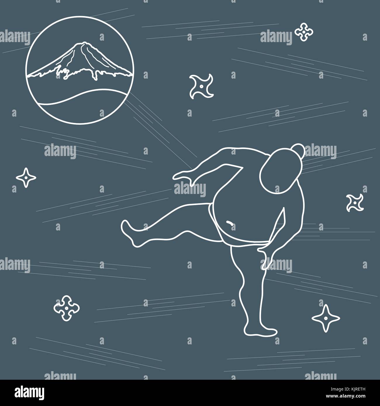 Vector illustration of sumo wrestler, shurikens and mountain Fuji ...