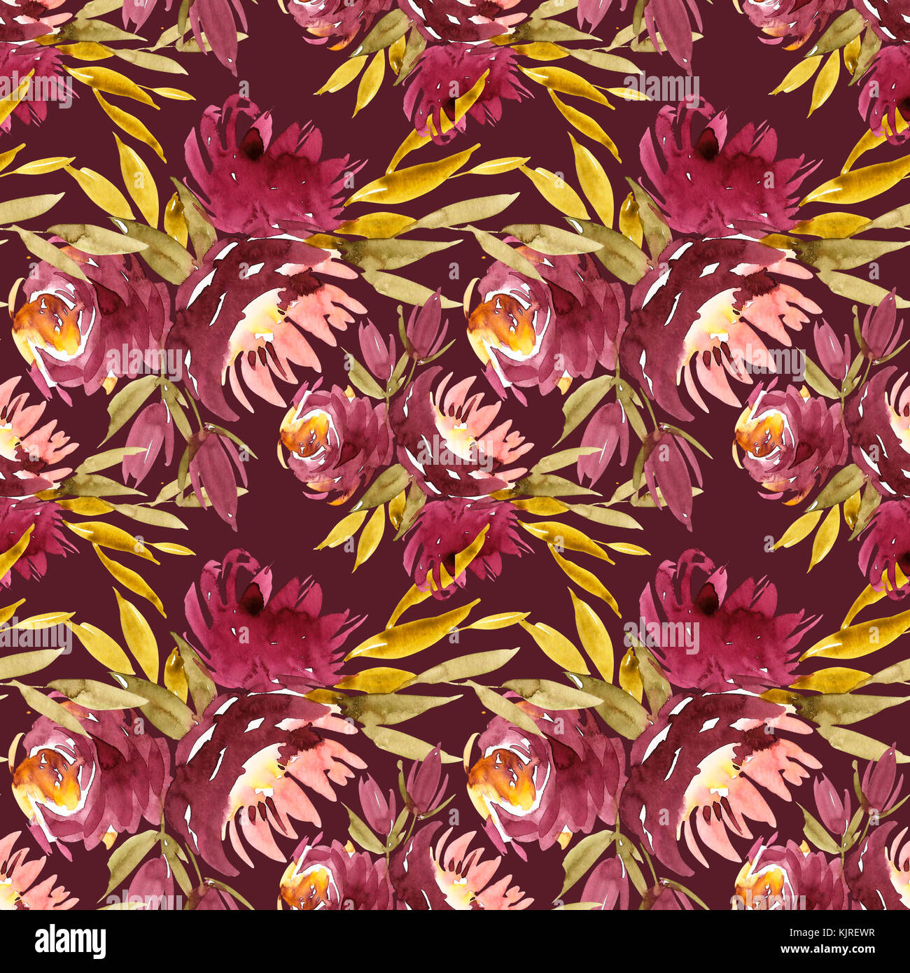 Seamless summer pattern with watercolor flowers handmade Stock Photo ...