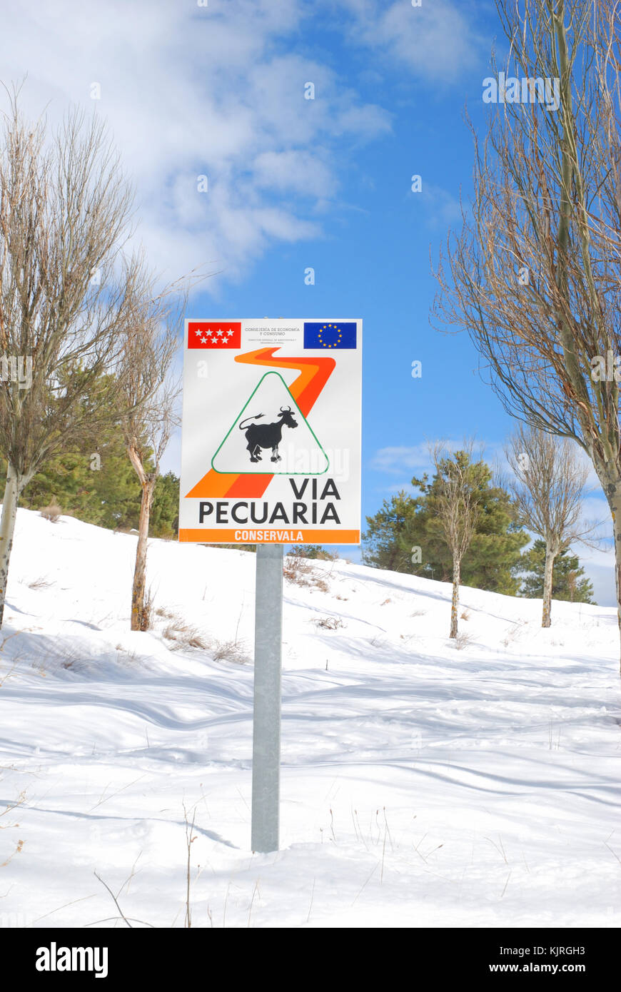 Via Pecuaria signpost. Bustarviejo, Madrid province, Spain Stock Photo ...