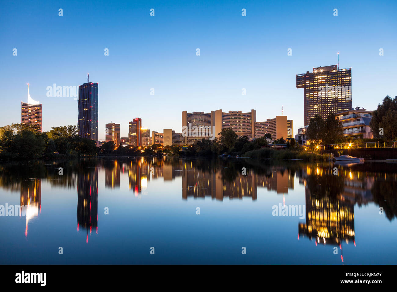 Beautiful Vienna skyline on the Danube river at night Stock Photo - Alamy
