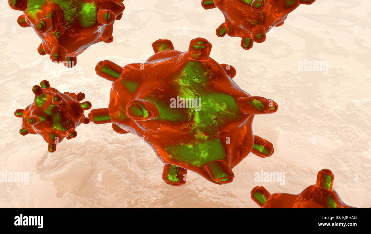 3D Illustration of generic germs, viruses or bacteria on human Skin ...