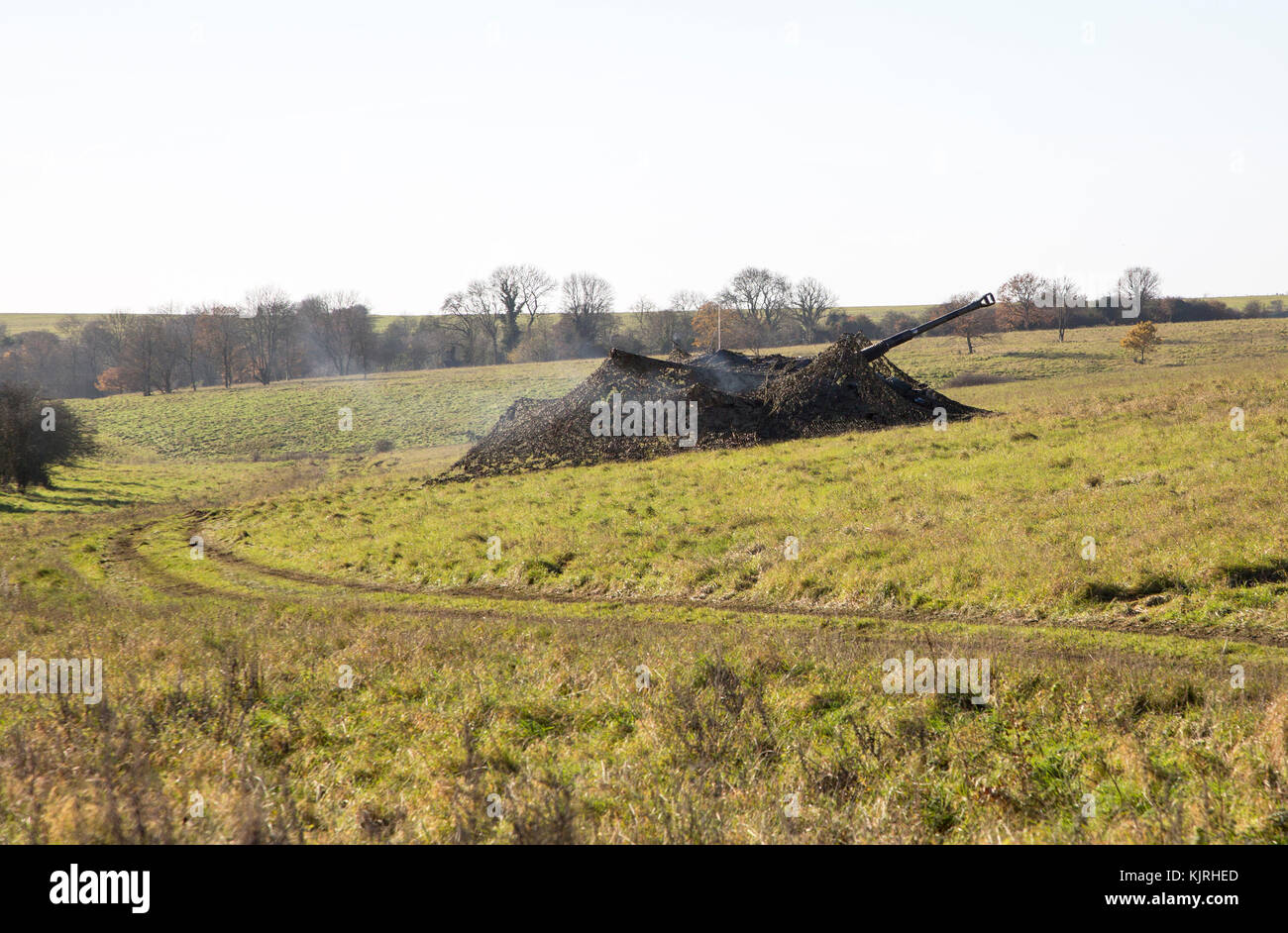 Military artillery gun MOD emplacement, near Everleigh, Salisbury Plain ...
