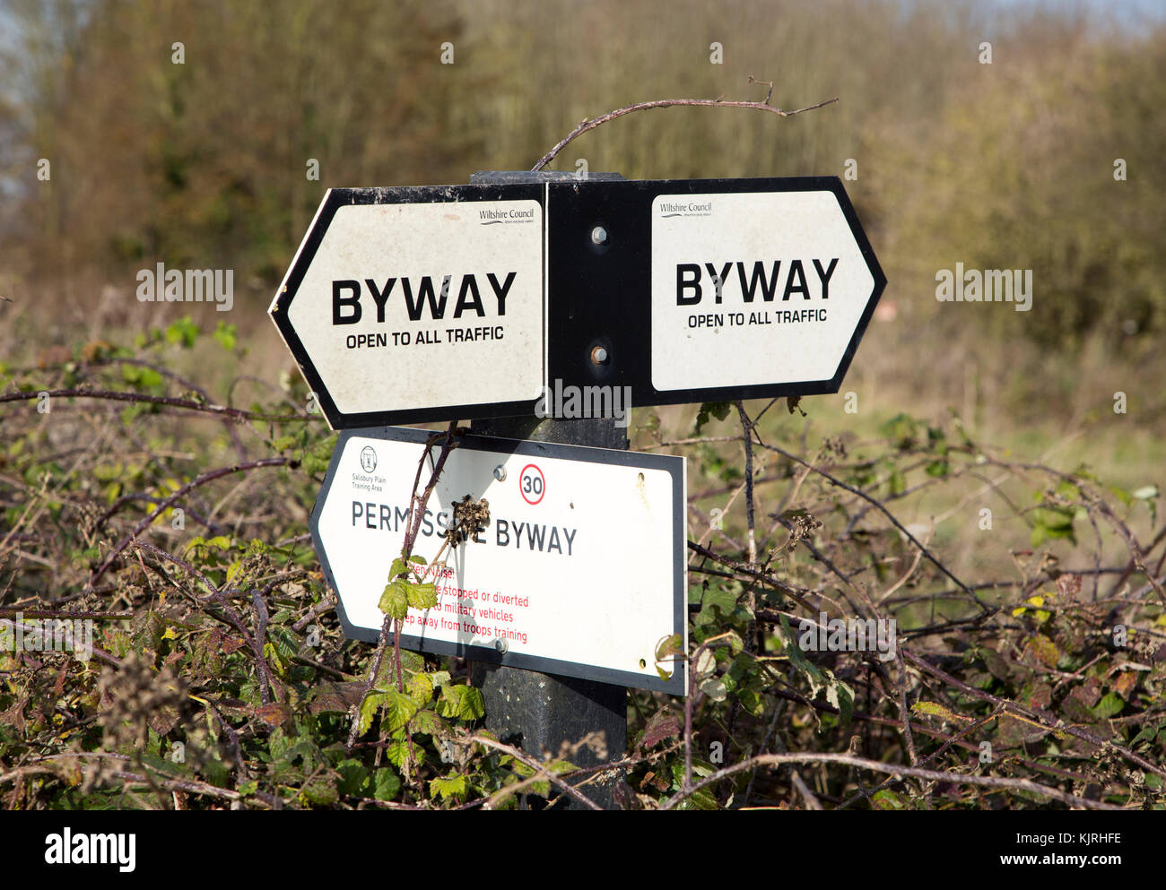 Byway open to all traffic signs, Salisbury Plain, Wiltshire, England ...
