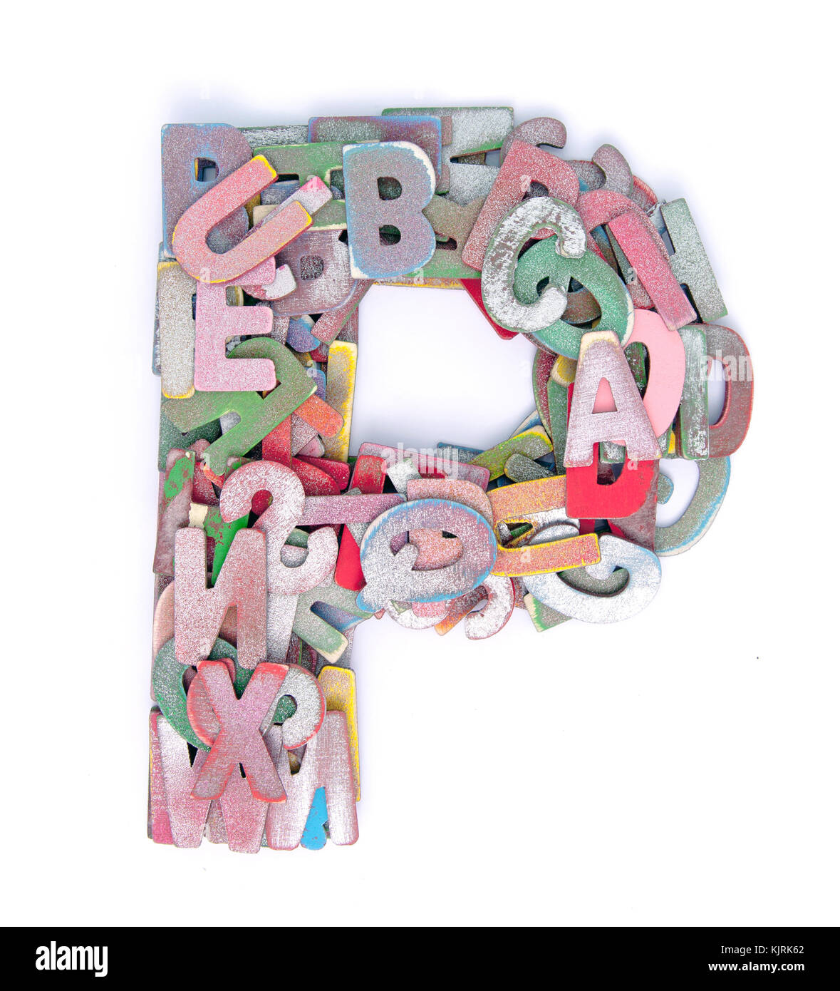 lots of small wooden letters to make up the letter P Stock Photo - Alamy