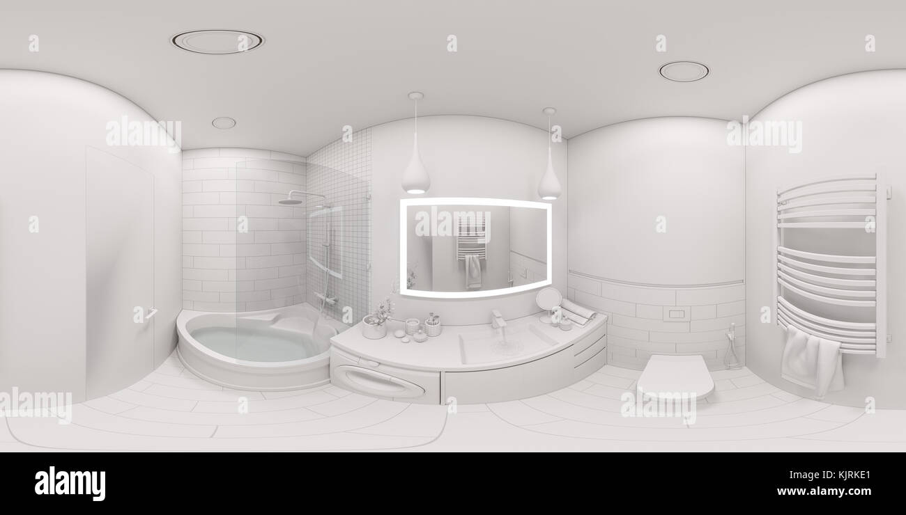 3d illustration spherical 360 degrees, seamless panorama of bathroom ...