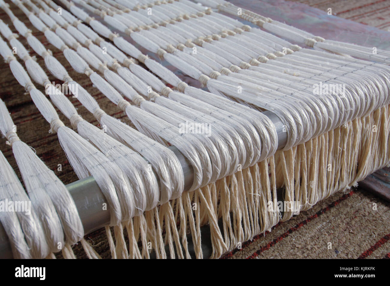 subtle silk weaving thread and yarn closeup. white cotton fiber Stock ...