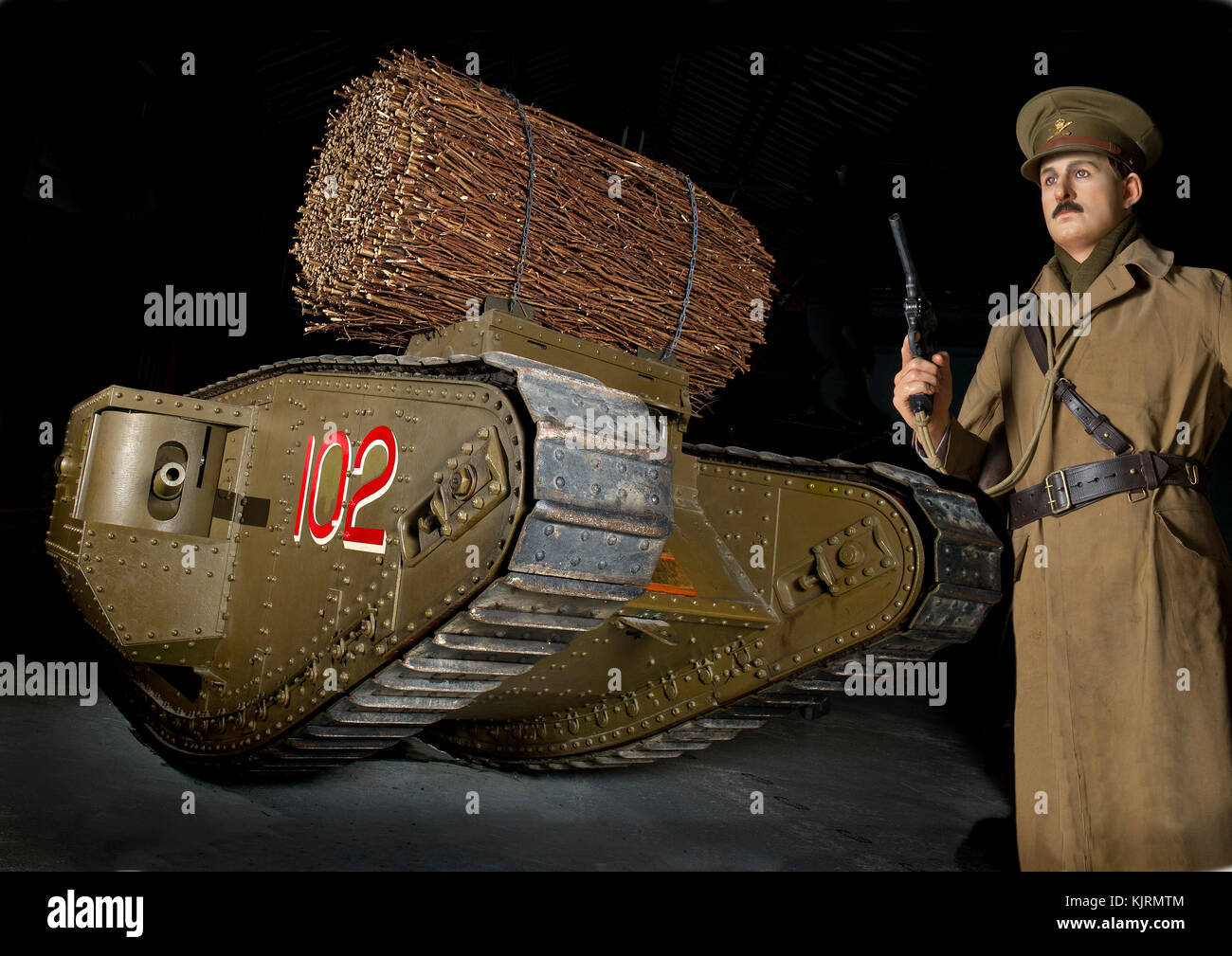 British Mark IV (male) tank (102) with a fascine at The Tank museum and ...