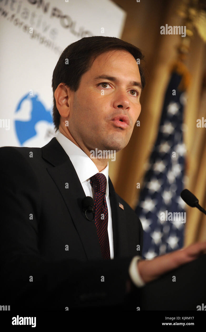 NEW YORK, NY - AUGUST 14: Marco Rubio gives speech for the Foreign ...
