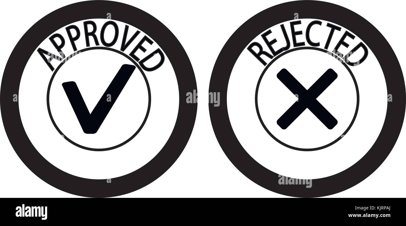 Stamp approved and rejected simple silhouette. Stamp label black round ...