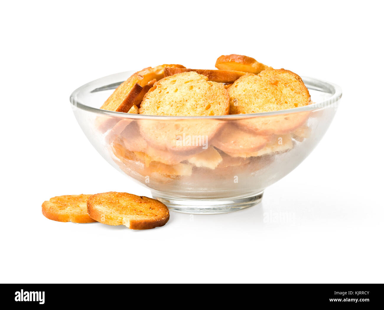 round toasts in a plate isolated on white background. with clipping ...