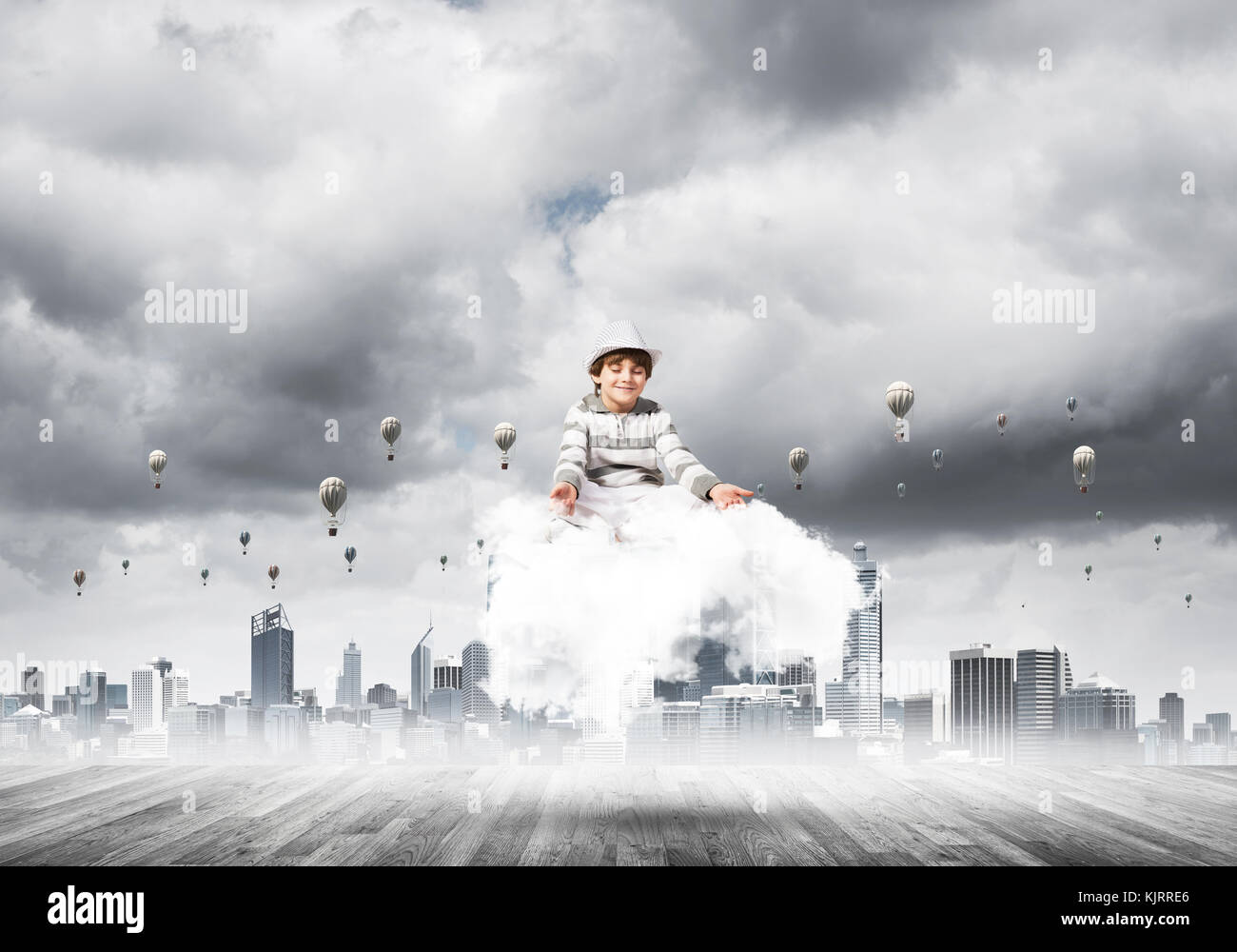 Little boy keeping mind conscious Stock Photo - Alamy