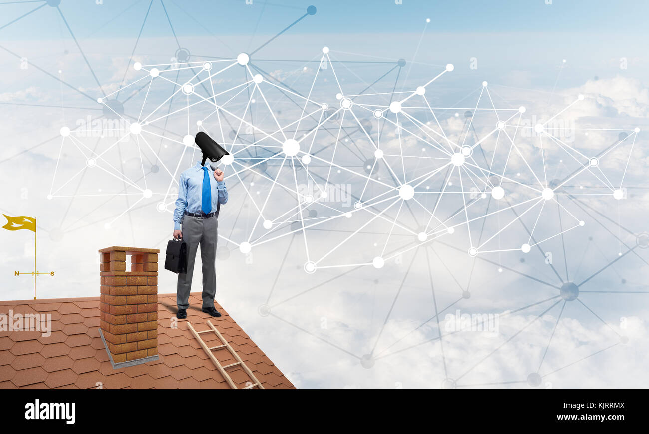 Concept of security and privacy protection with camera headed man Stock ...