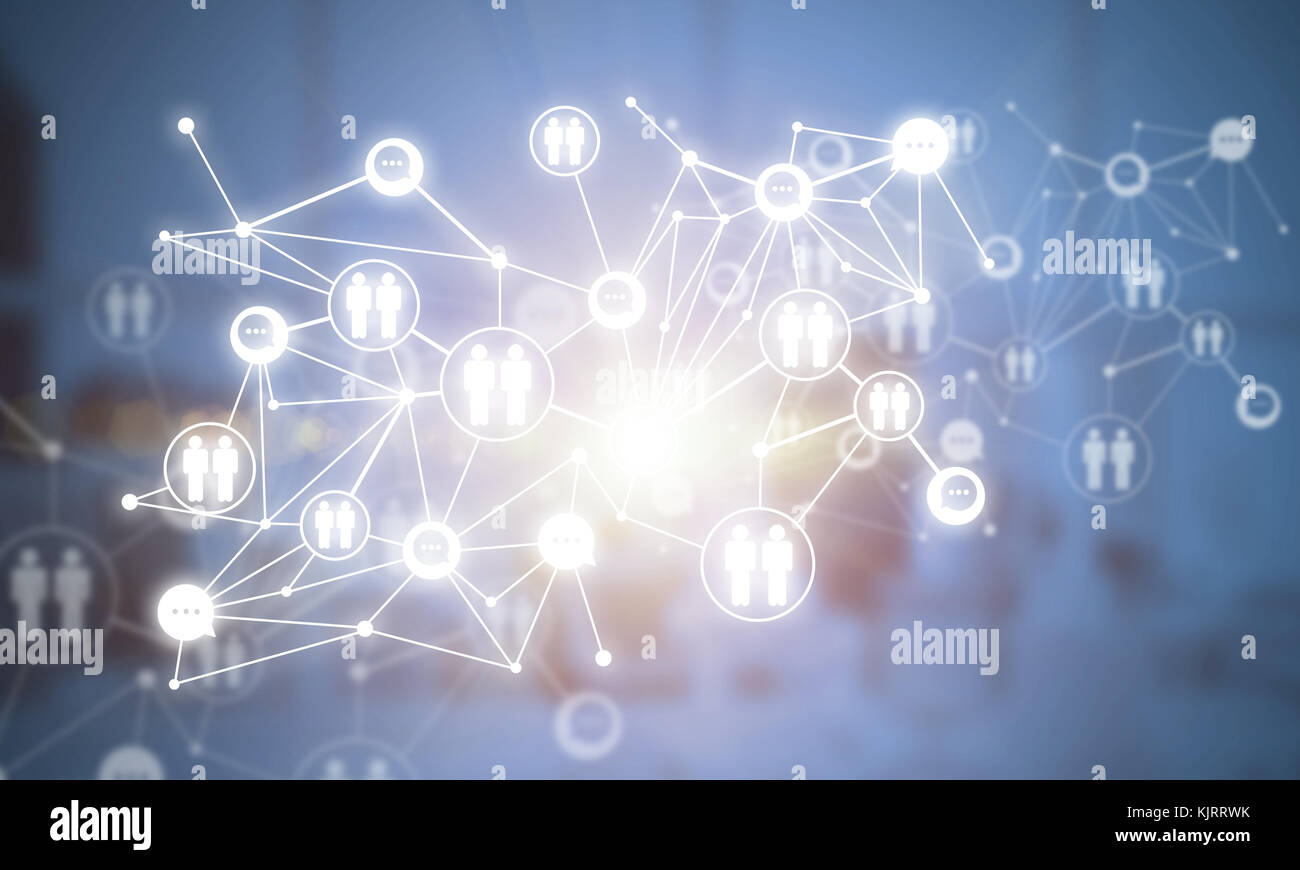 Concept of networking and connection against modern office blurred ...