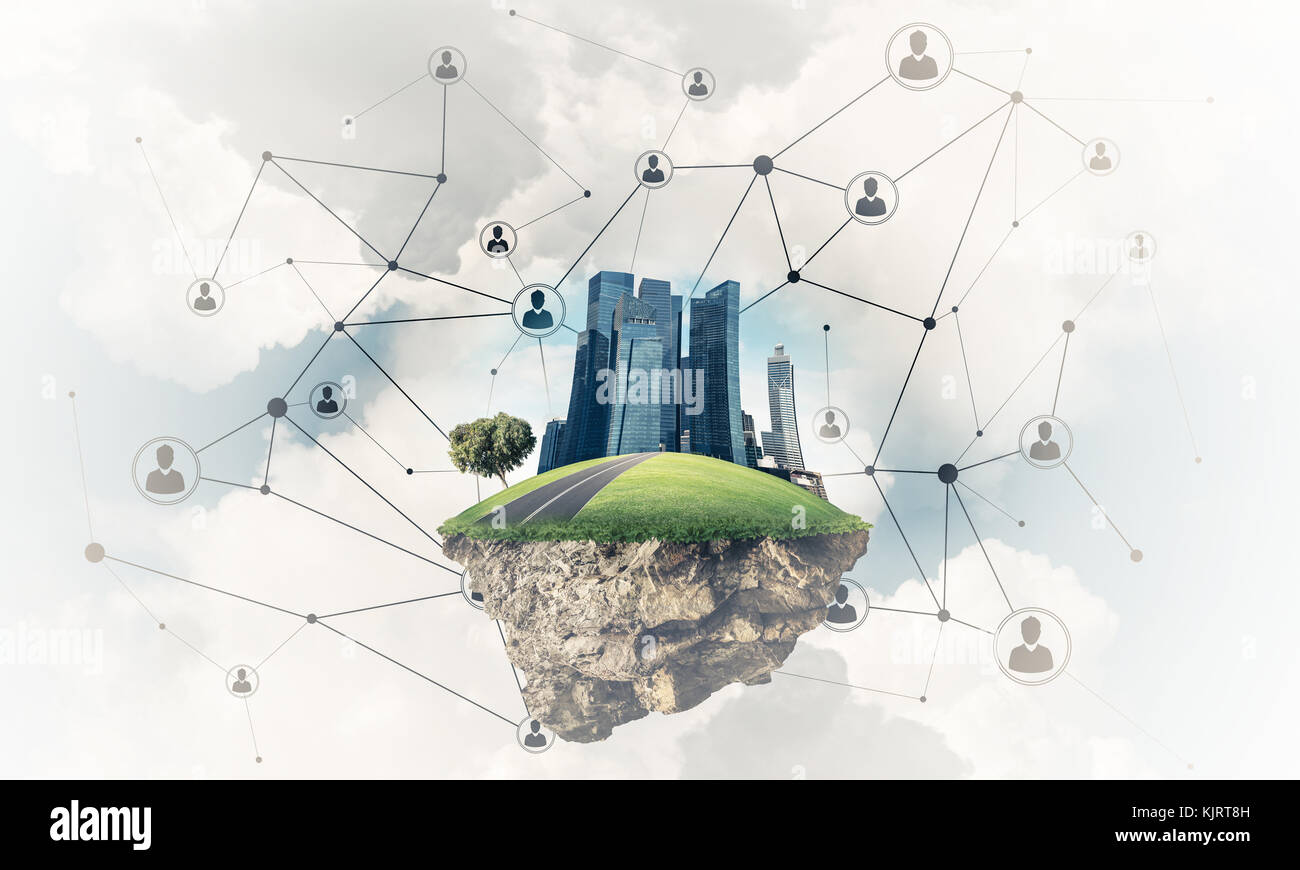 Concept of modern networking technologies and eco green construc Stock ...