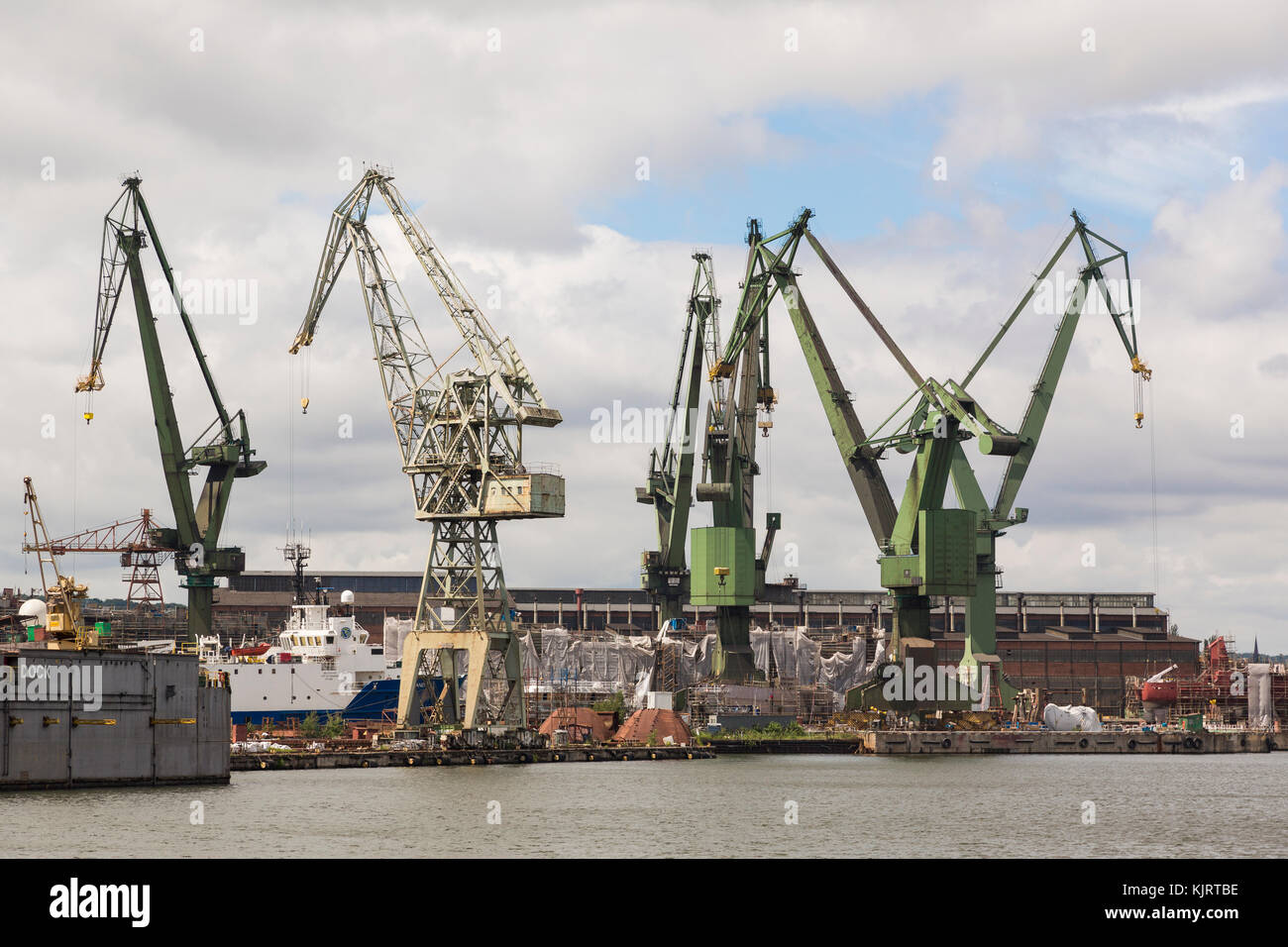 Danzig, Poland - July 7 2016: Stocznia Gdanska industrial factory with ...