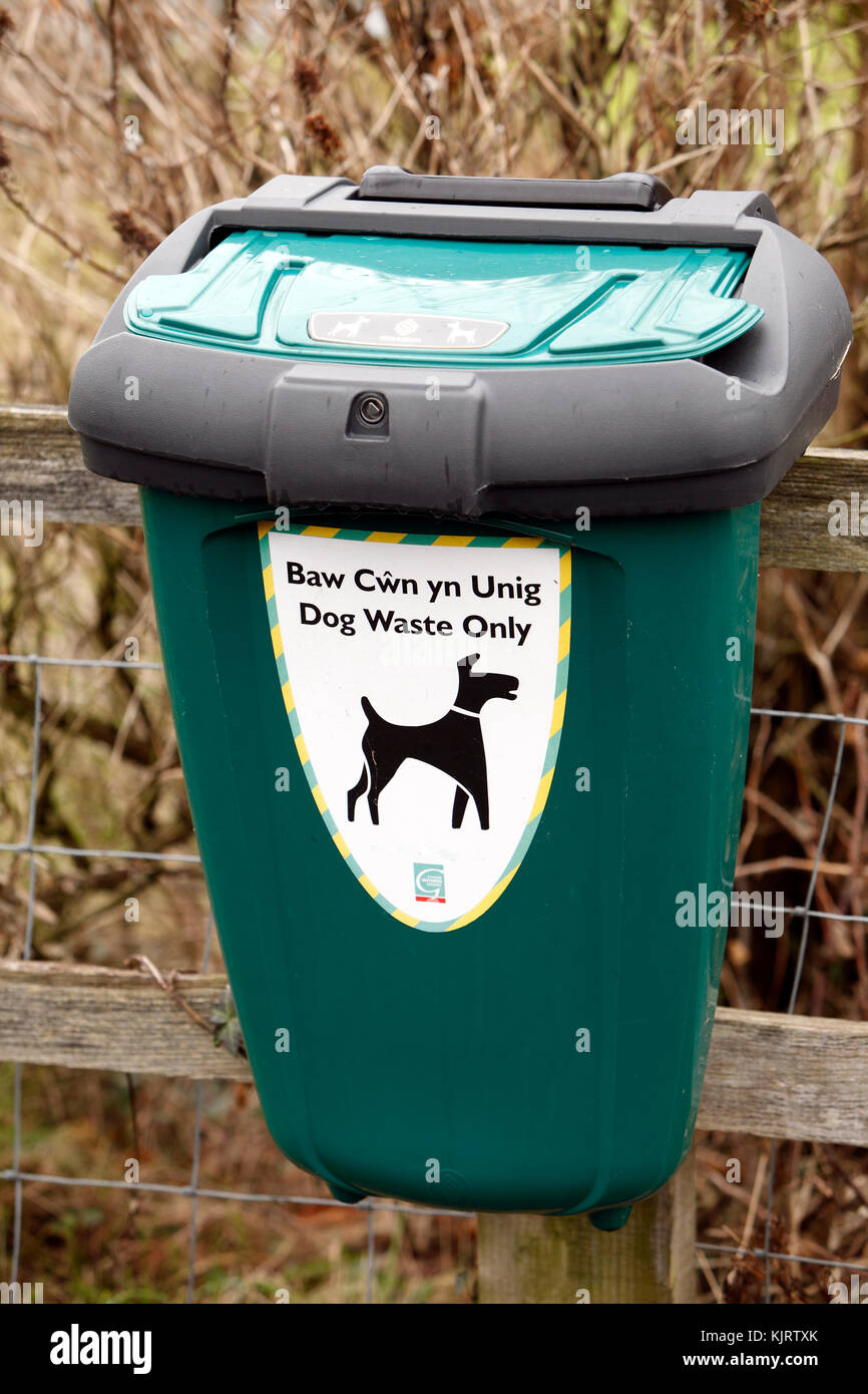 Dog waste bin in Wales. Written in Welsh Stock Photo - Alamy