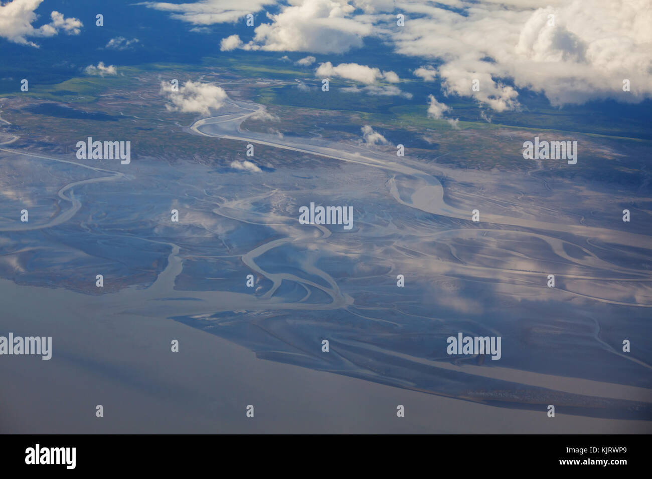 Aerial view from aircraft flying in high altitude. Landscape from above ...