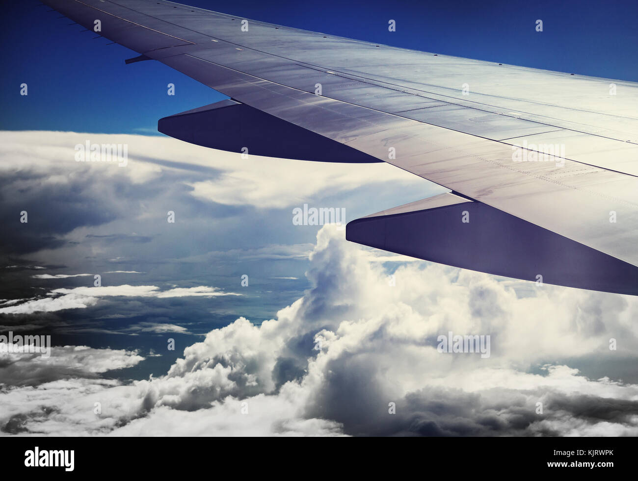 Aerial view from aircraft flying in high altitude. Landscape from above ...