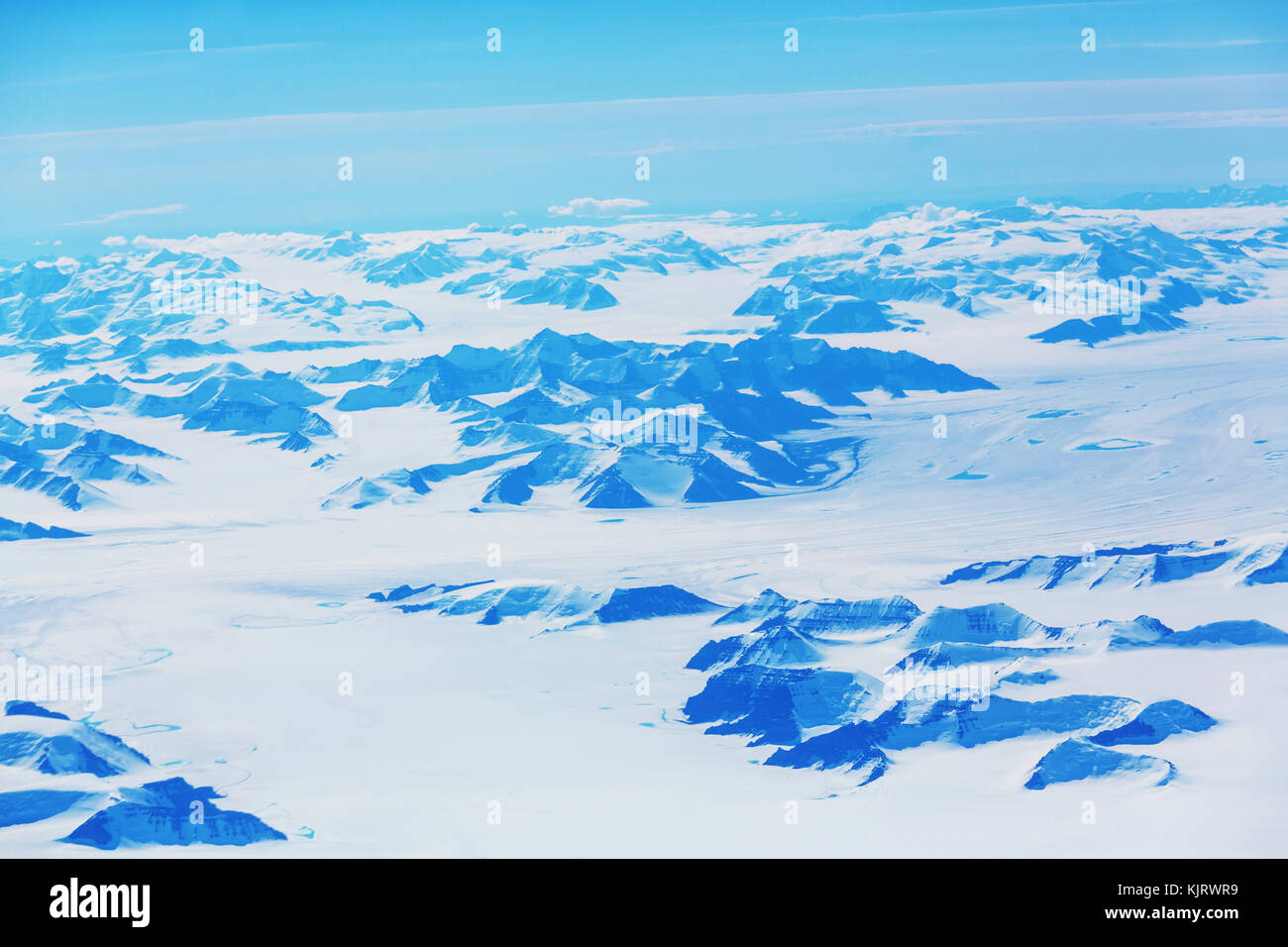 Aerial view from aircraft flying in high altitude. Landscape from above ...