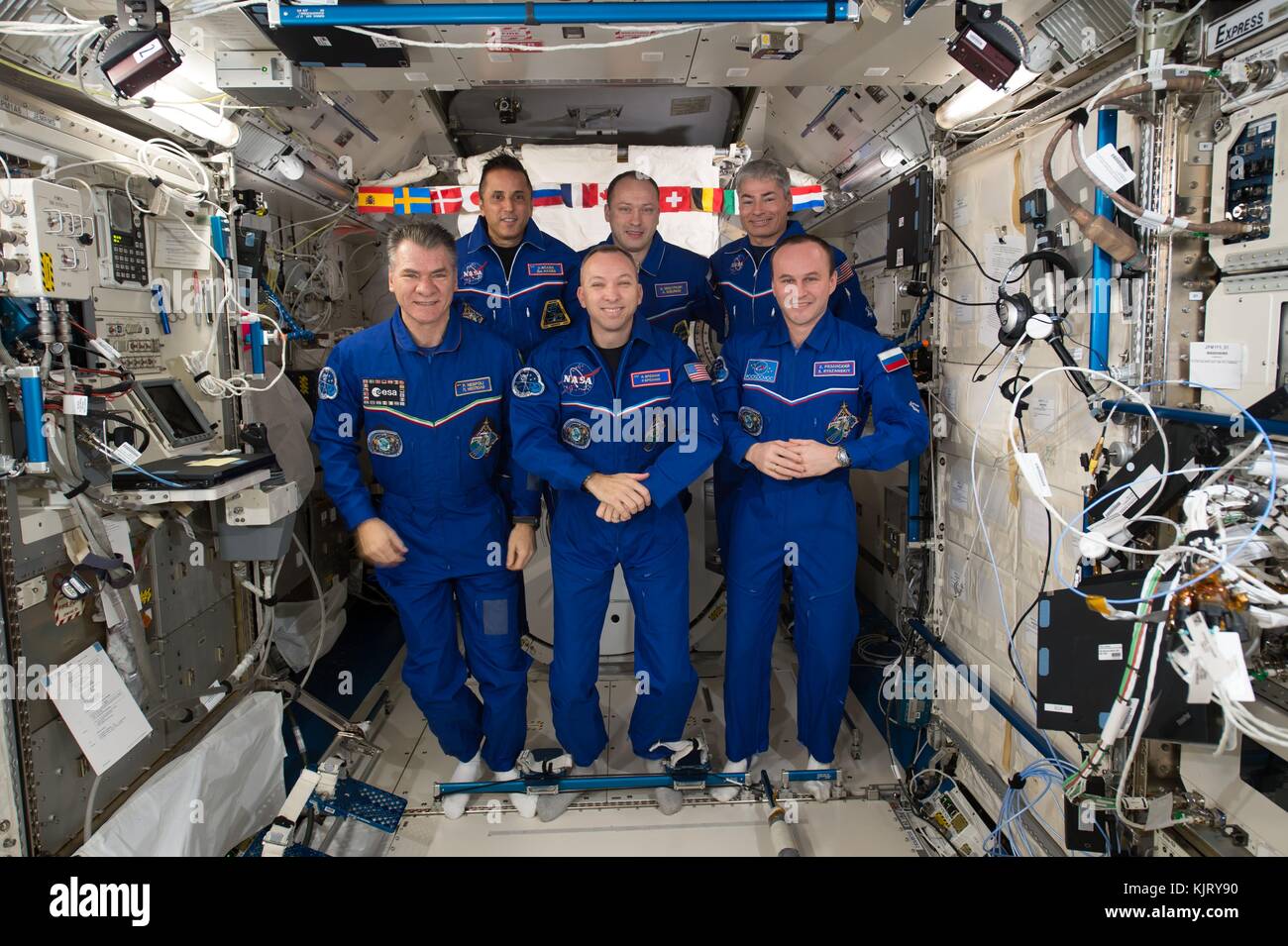 NASA Expedition 53 prime crew members (back, L-R) American astronaut ...