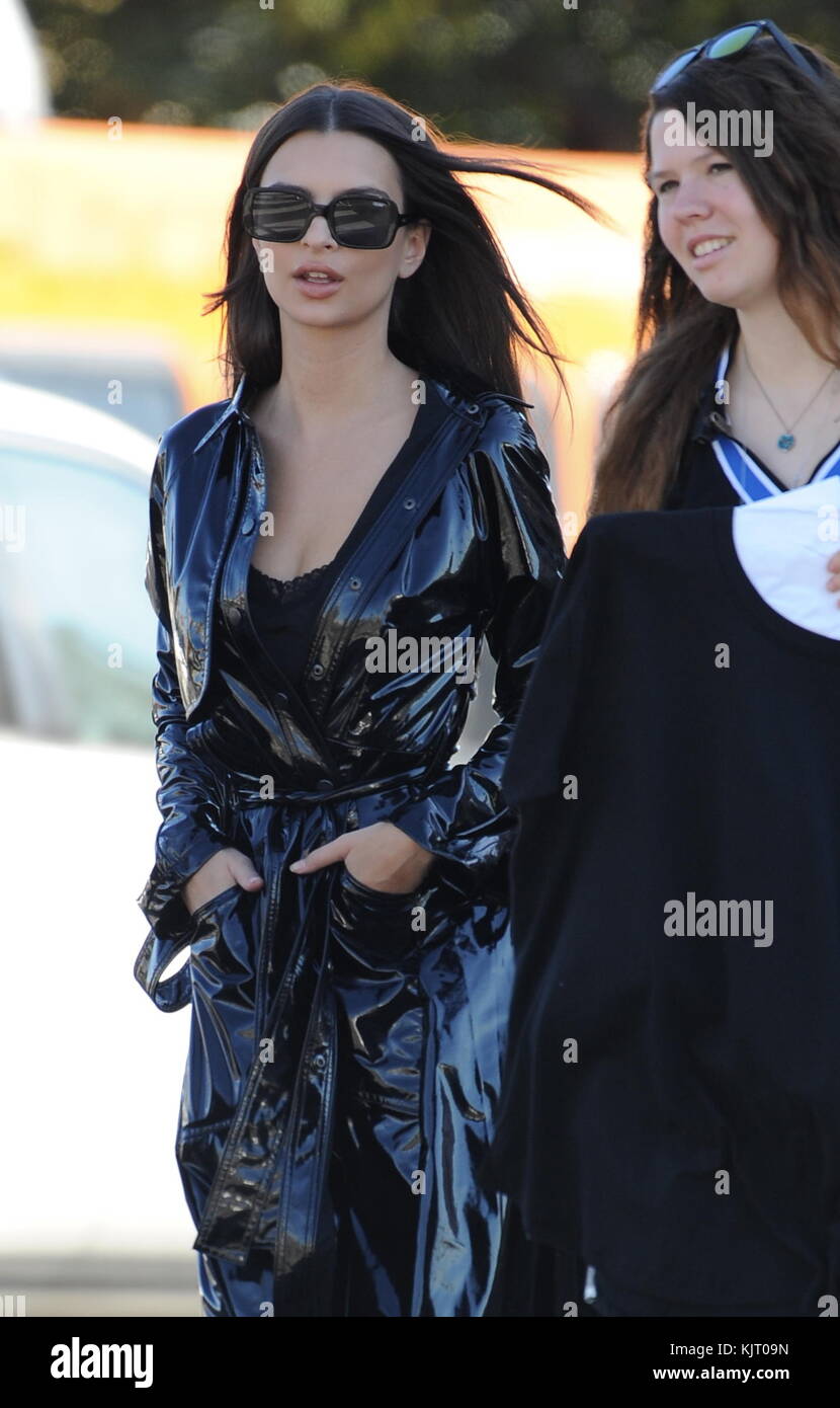 Actress Emily Ratajkowski wearing an all black ensemble for a scene on ...