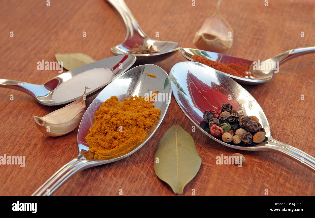 Food seasoning. Cooking spices in a teaspoons Stock Photo - Alamy