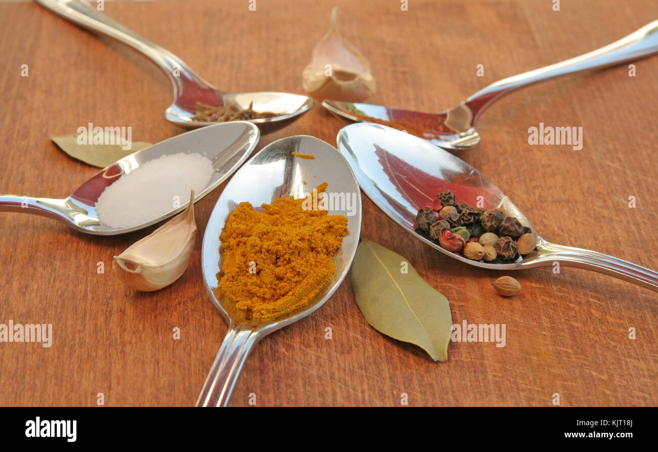 Food seasoning. Cooking spices in a teaspoons Stock Photo - Alamy
