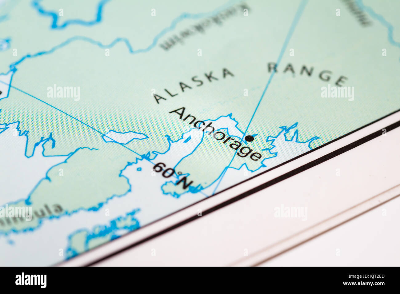 close up of a world map with Anchorage, a section of Alaska in focus ...