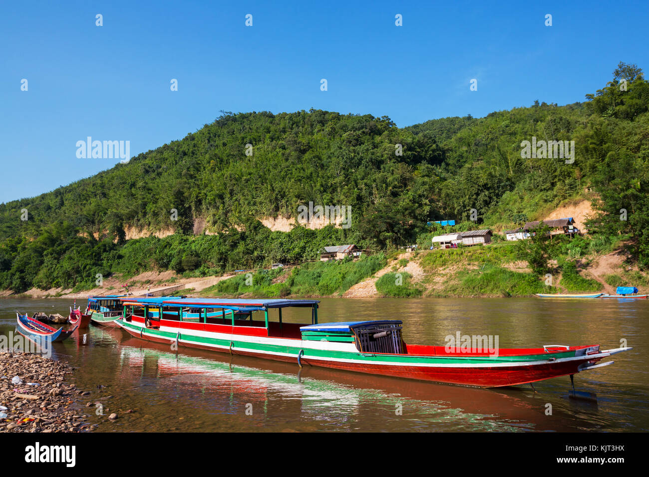 traditional boats in Laos Stock Photo - Alamy