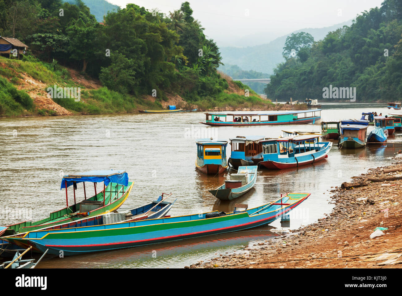 traditional boats in Laos Stock Photo - Alamy