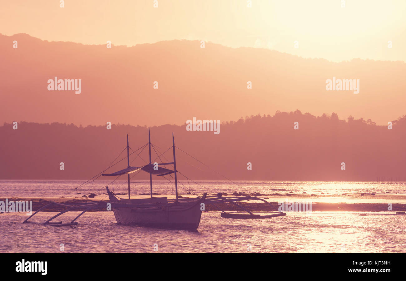 Traditional Philippino boat in the sea, Palawan island, Philippines ...