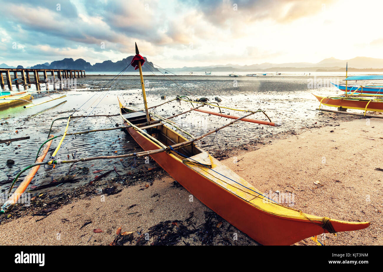Traditional Philippino boat in the sea, Palawan island, Philippines ...