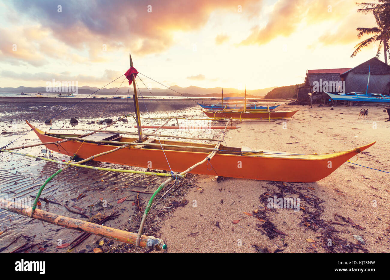 Traditional Philippino boat in the sea, Palawan island, Philippines ...